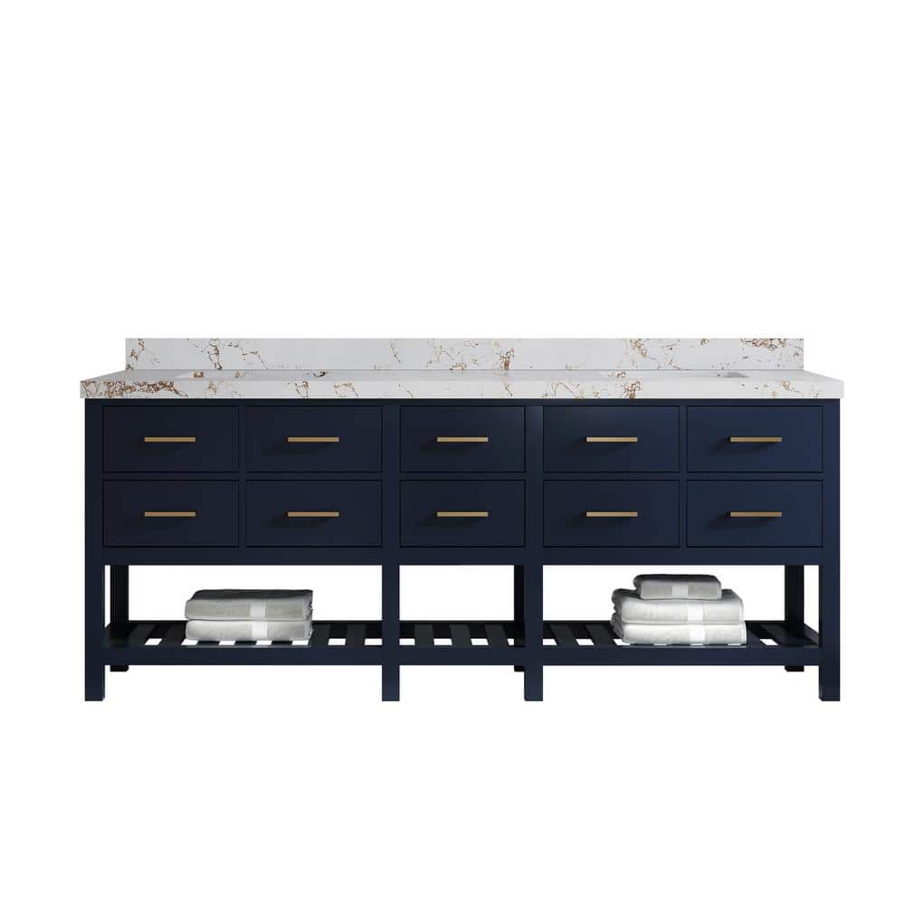 Willow Collections Parker 84 in. Double Sink Freestanding Navy Blue ...