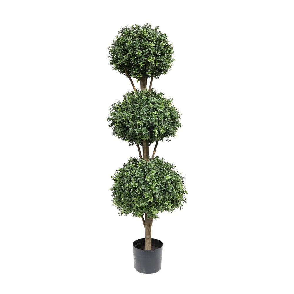 56 in. 4.6 ft. Artificial Boxwood Triple Ball Topiary Tree Faux Outdoor ...