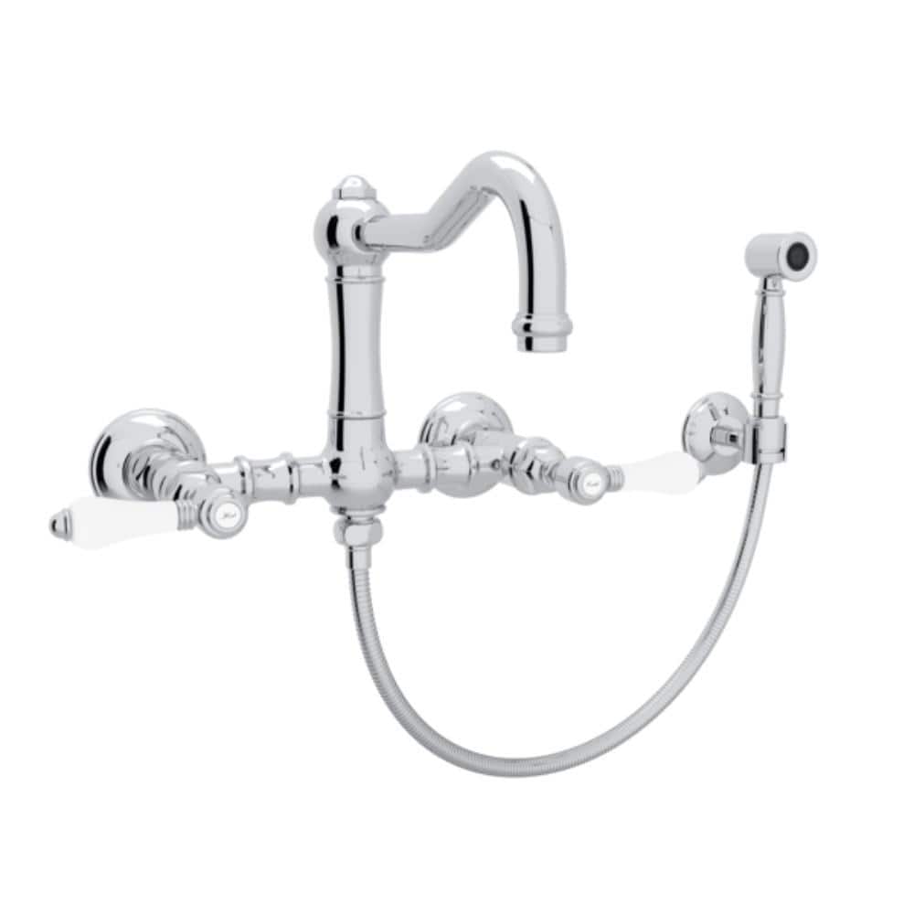 ROHL Italian Kitchen Wall Mounted 2-Handle Bridge Kitchen Faucet with ...