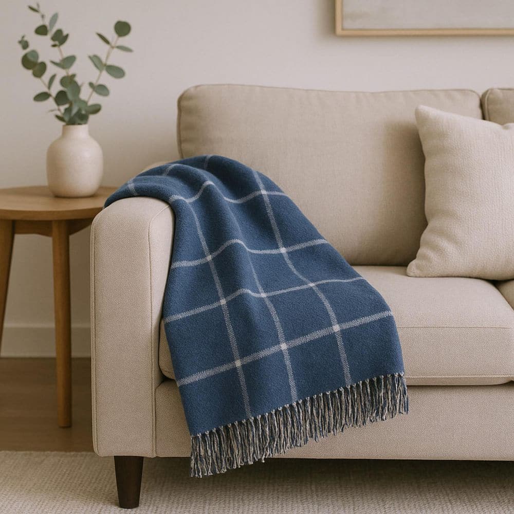 HomeRoots Denim Blue, White Plaid Cotton Blend Throw Blanket 2000632898 ...