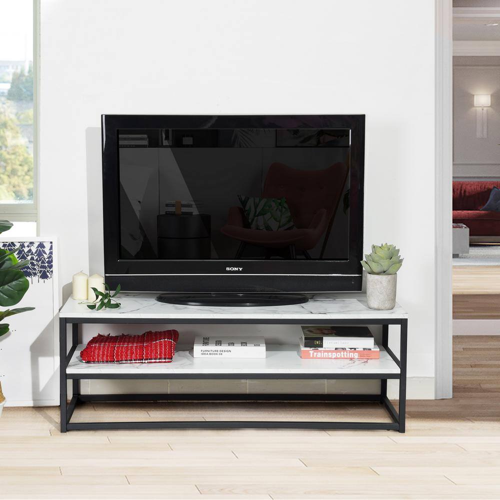 Homy Casa Facto 47.2 in. White Faux Marble TV Stand Fits TV's up to 50 ...