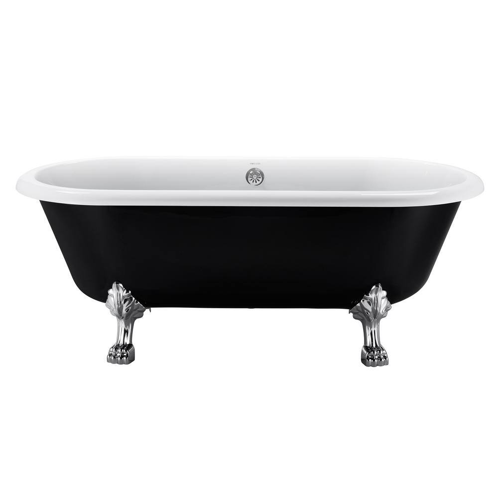 VANITYFUS 66.3 in. Acrylic Freestanding Clawfoot Soaking Bathtub in ...