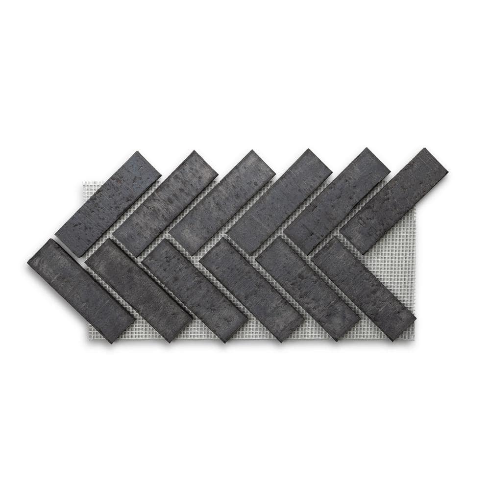 Brickwebb 28 in. x 12.5 in. x 0.5 in. Brickwebb Herringbone Obsidian ...
