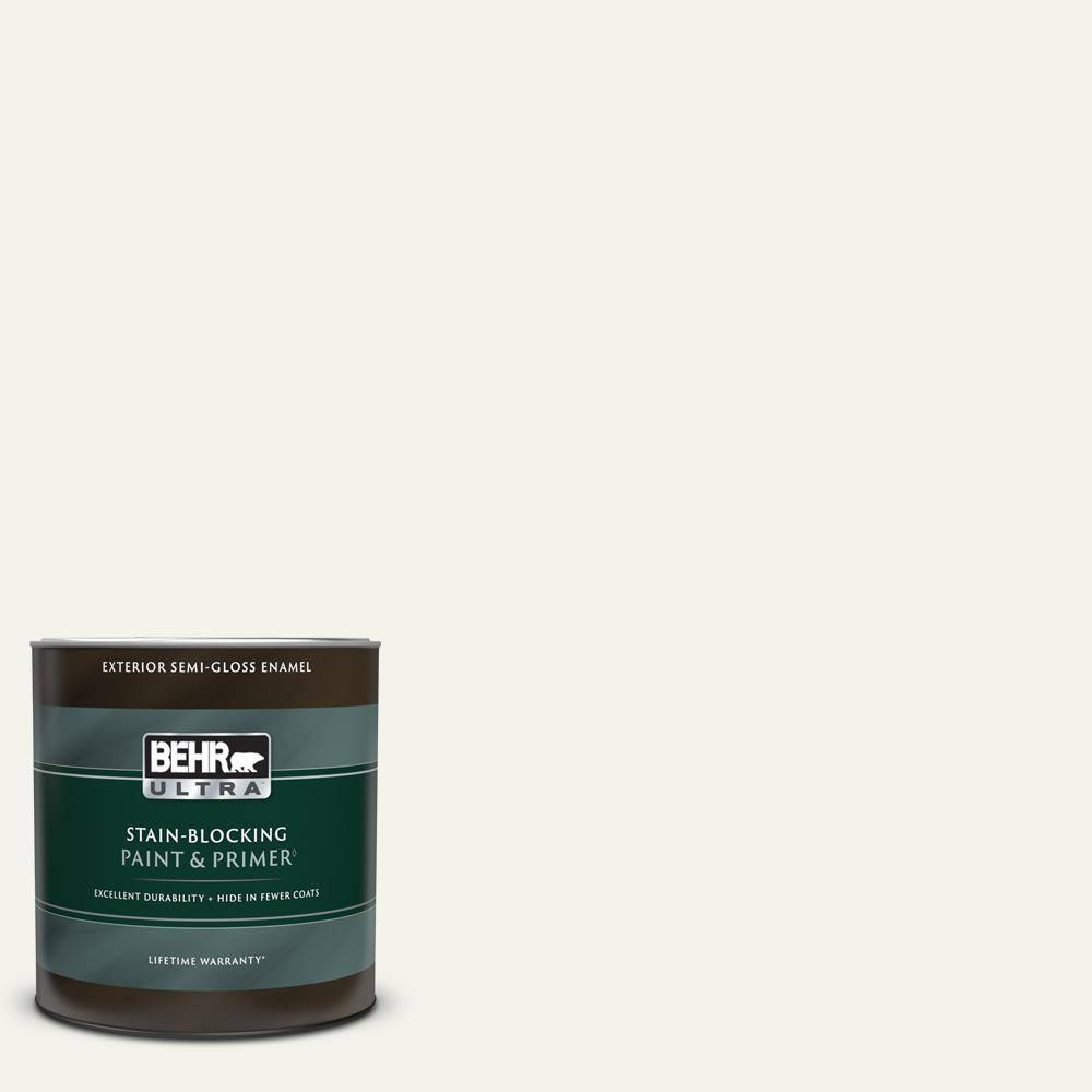 BEHR ULTRA 1 qt. #W-F-600 Snow Fall Semi-Gloss Enamel Exterior Paint ...