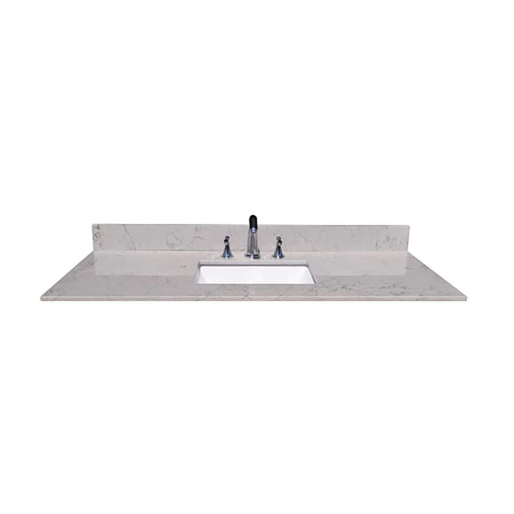 FUNKOL 49 in. W x 22 in. D Stone Vanity Top in Gray with White ... FUNKOL 49 in. W x 22 in. D Stone Vanity Top in Gray with White ...