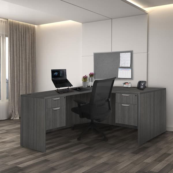 Regency Legacy 66 in x 65 in. Ash Grey L Desk with Double Pedestal ...