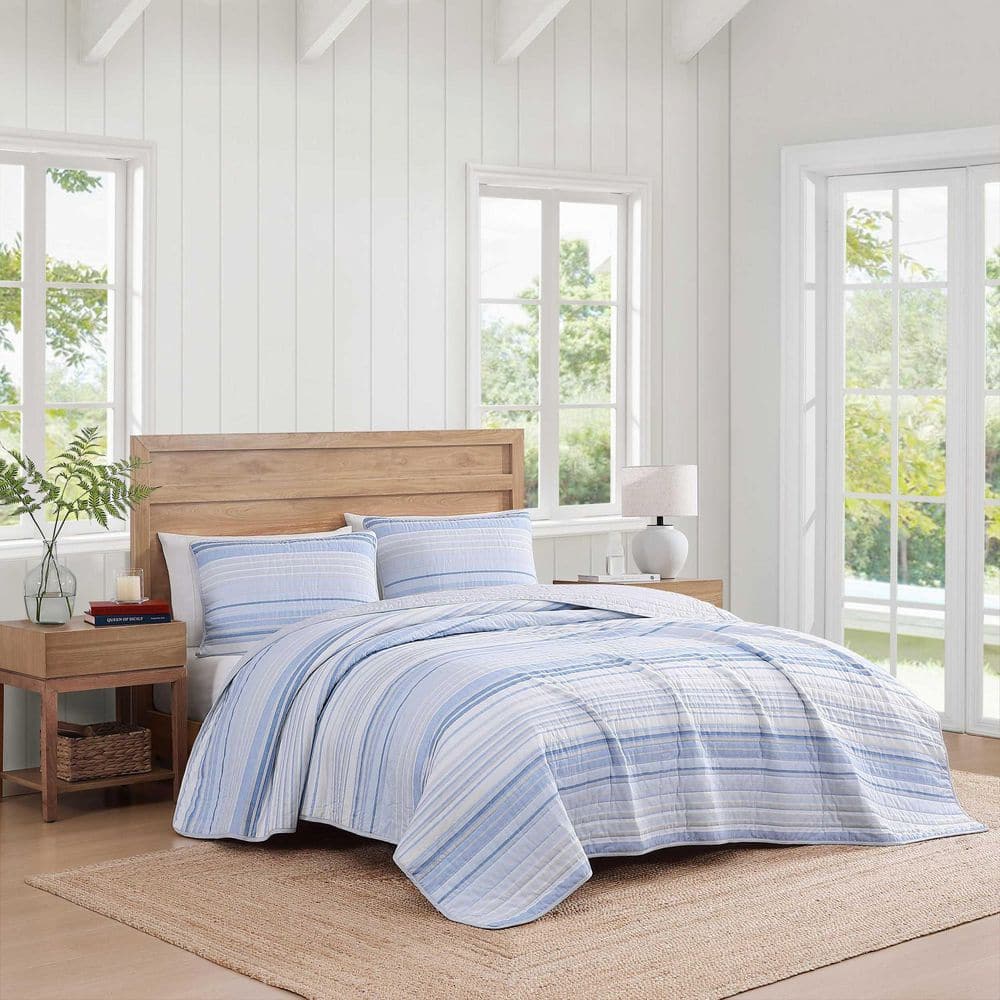 Tommy Hilfiger Bold Stripe Textured 3-Piece White/Blue/Grey Cotton Full ...