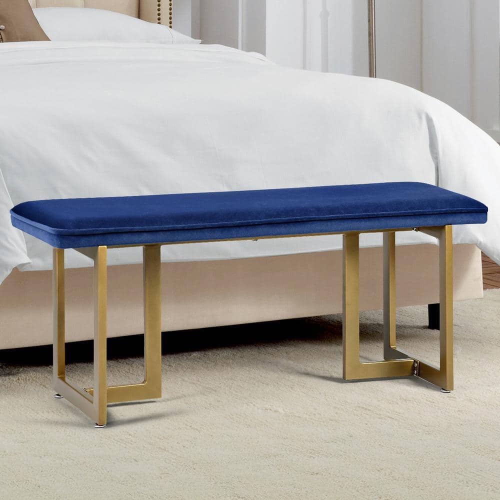 Reviews for Homy Casa Slip Royal Blue Fabric Gold Legs Bench 18.5 in. H ...