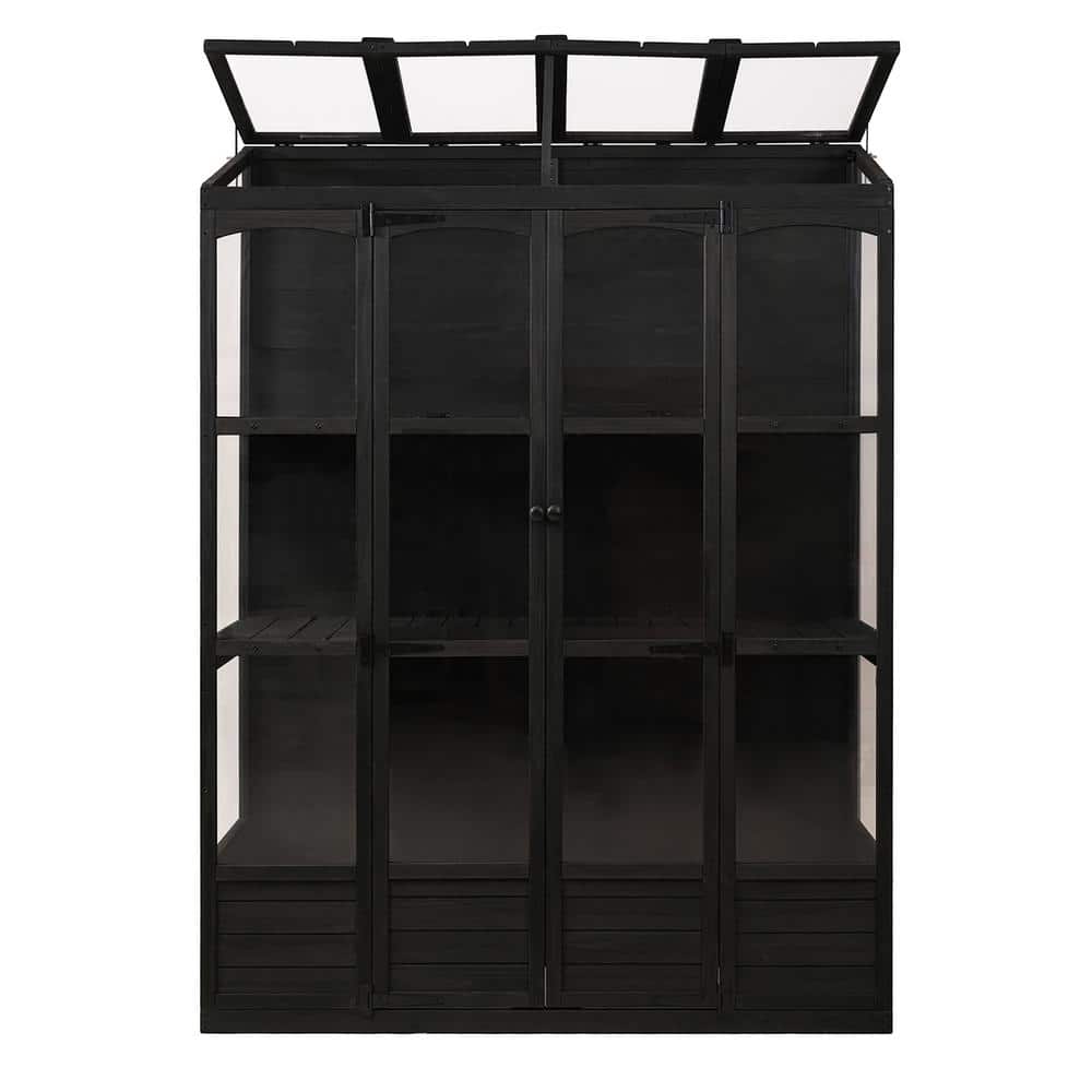 Tunearary 78 in. Walk-In Fir Wood Black Outdoor Greenhouse Trellis with ...