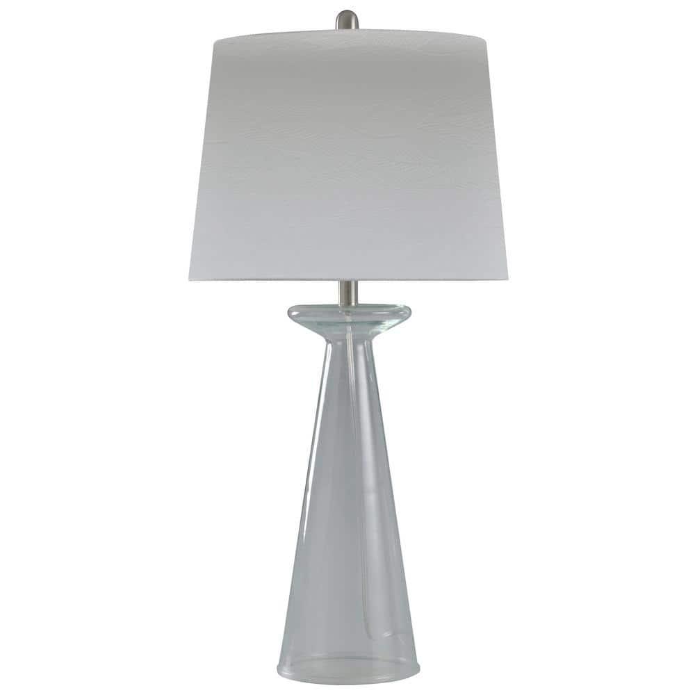 StyleCraft 33.5 in. Seeded Clear Table Lamp with White Hardback Fabric ...