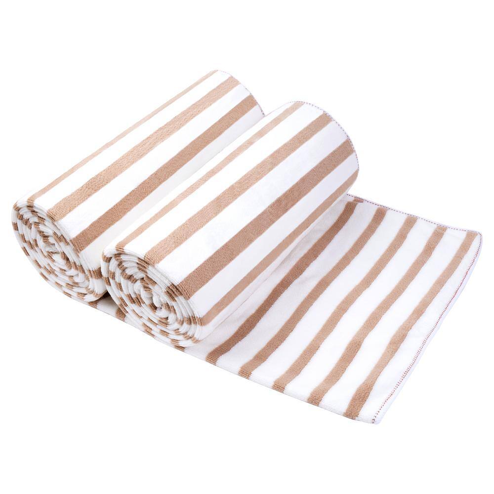 JML 30 in. x 60 in. Coffee Bath Towels 2-Pack Stripe Towel Sets Extra ...