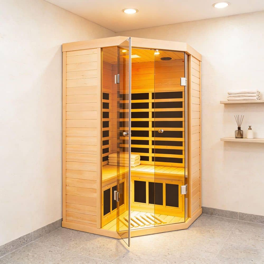 Spygo Moray 2-Person Indoor Hemlock Deluxe Transparent Infrared Sauna ...