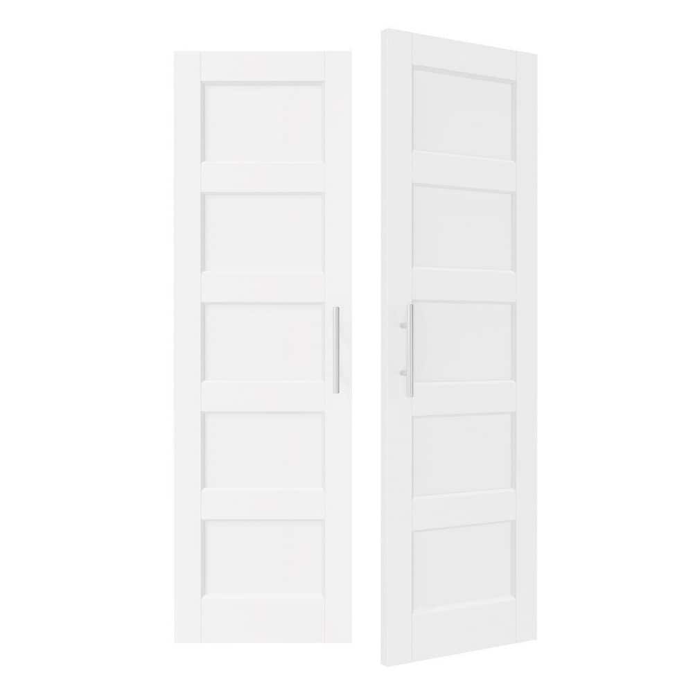 TENONER 56 in. x 80 in. Solid Wood and MDF, 5-Panel, White Primed ...