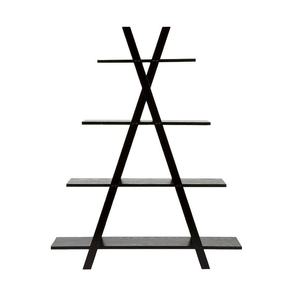 59 in. Black Wood 4-shelf Ladder Bookcase with Open Back HO0911 - The ...