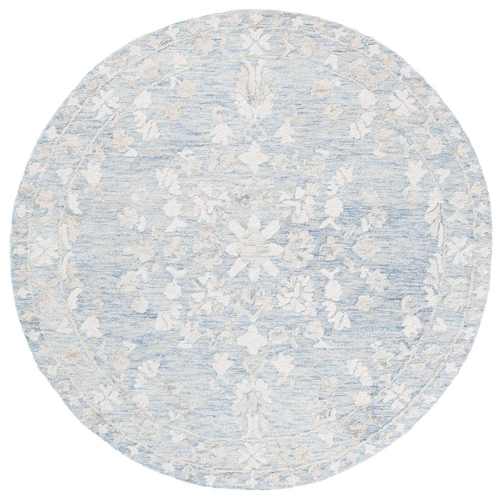 SAFAVIEH Marquee 6 ft. x 6 ft. Blue/Gray Floral Distressed Round Area ...
