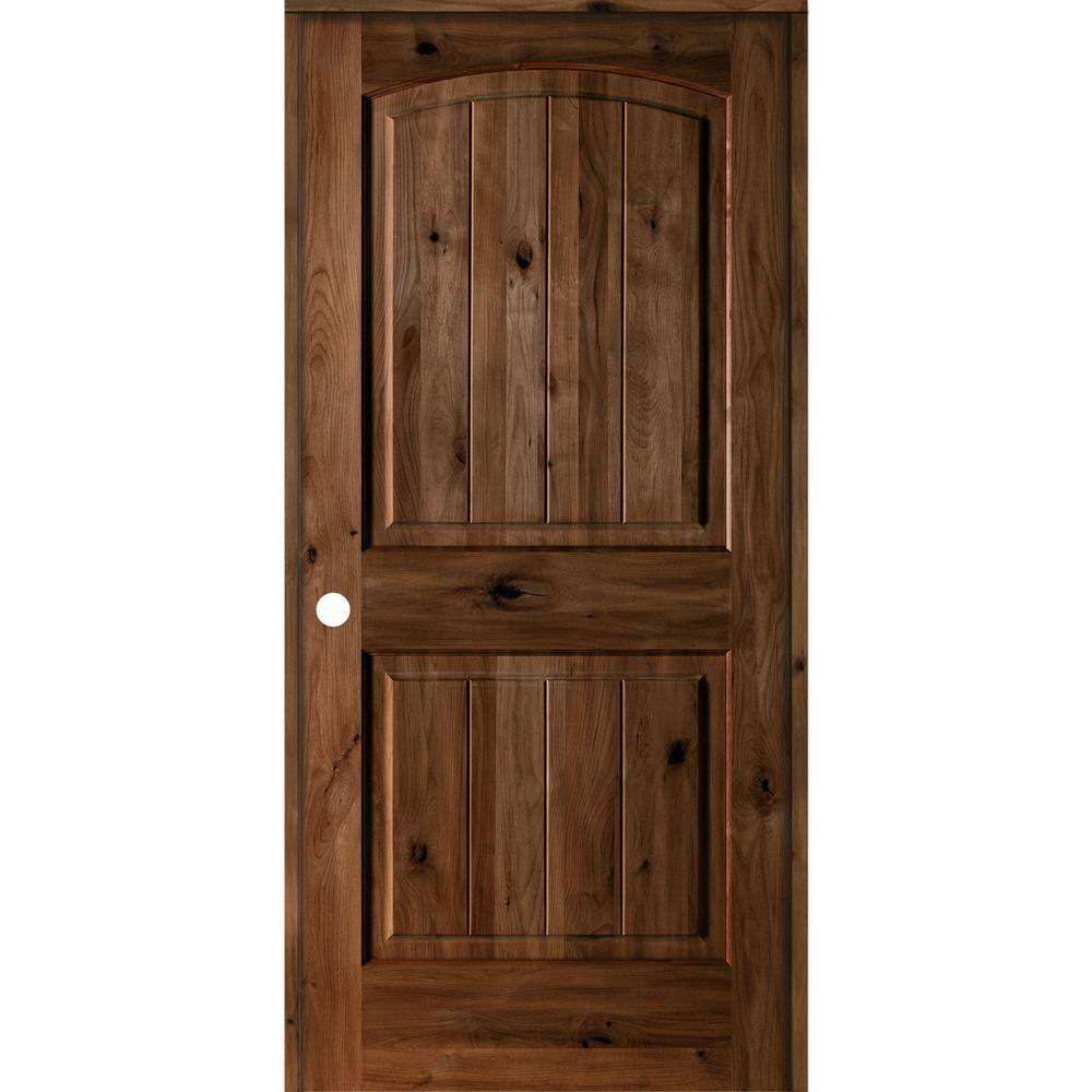 Krosswood Doors 36 in. x 80 in. Knotty Alder 2 Panel Right-Hand Arch V ...