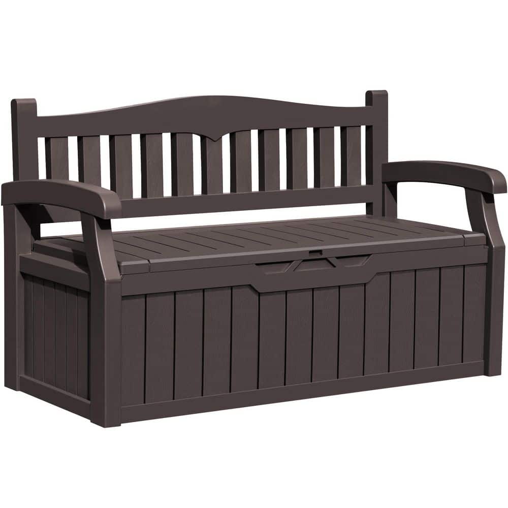 Tozey 80 Gal. Brown Outdoor Storage Bench Resin Deck Box T-LCR0431-8 ...
