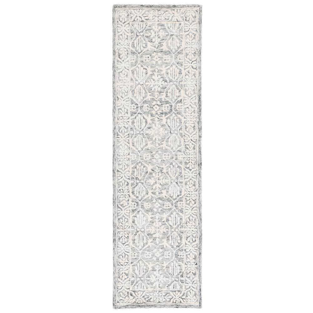 SAFAVIEH Metro Dark Gray/Ivory 2 ft. x 8 ft. Floral Border Runner Rug ...