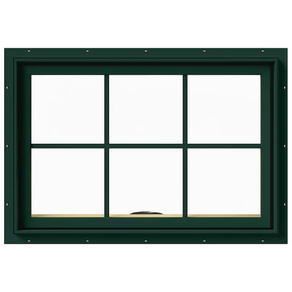 JELD-WEN 36 in. x 24 in. W-2500 Series Green Painted Clad Wood Awning ...