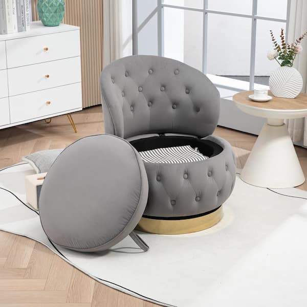 HOMEFUN Contemporary Gray Velvet Upholstered Wide Seat Cuddle Swivel ...