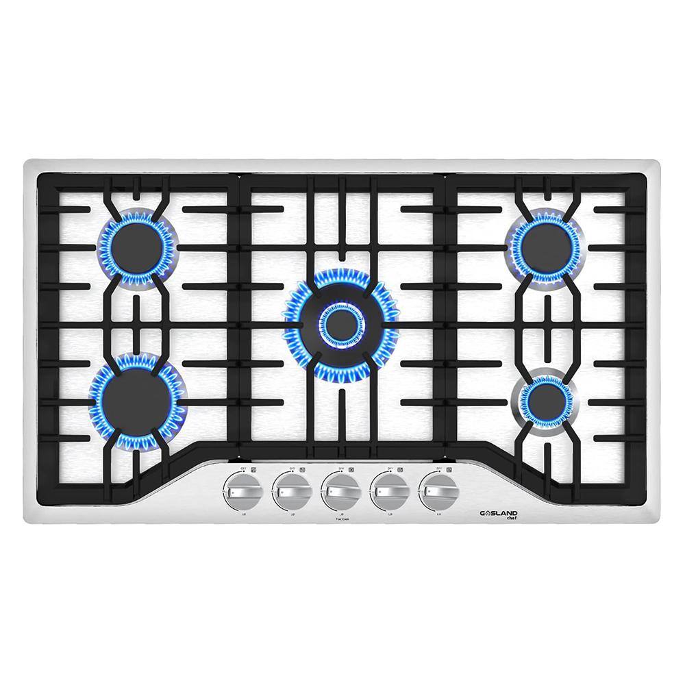 GASLAND 36 in. Gas Cooktop with 5-Burners Recessed in Stainless Steel ...