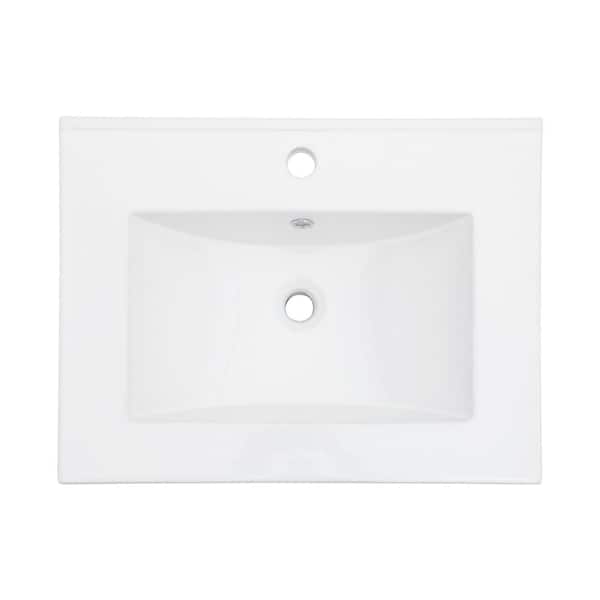 JimsMaison 24 in. Rectangular Bathroom Sink in White Ceramic with 1 ...