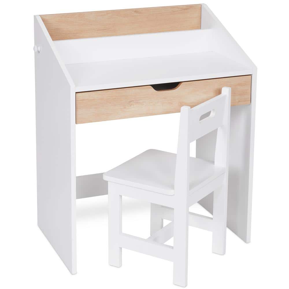 Lil' Jumbl 2-Piece White Rectangular Wood Top Kid's Desk Table Set ...