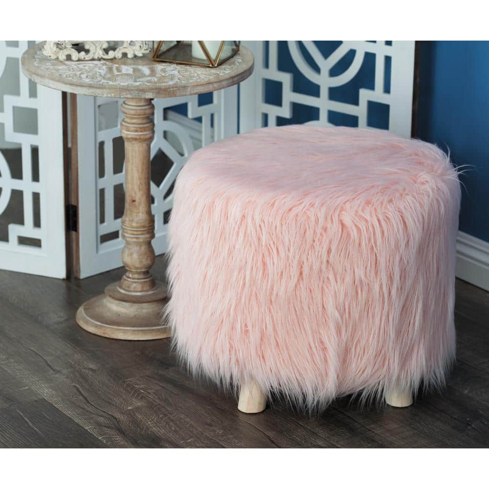 Litton Lane 19 in. Pink Wood Contemporary Stool 98771 - The Home Depot