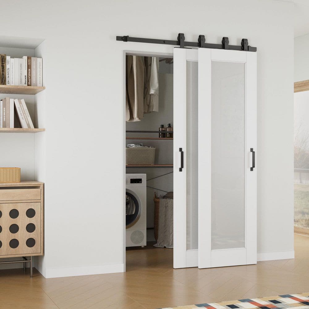 ARK DESIGN 44 in. x 80 in. (Double 26 in.) 1-Lite Frosted Glass White ...