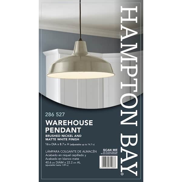 Hampton Bay 1-Light Brushed Nickel Rustic Steel Hanging Barn Hampton Bay 1-Light Brushed Nickel Rustic Steel Hanging Barn