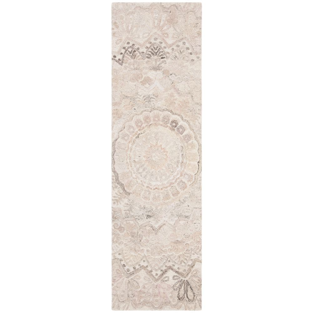 SAFAVIEH Marquee Beige/Ivory 2 ft. x 16 ft. Floral Oriental Runner Rug ...