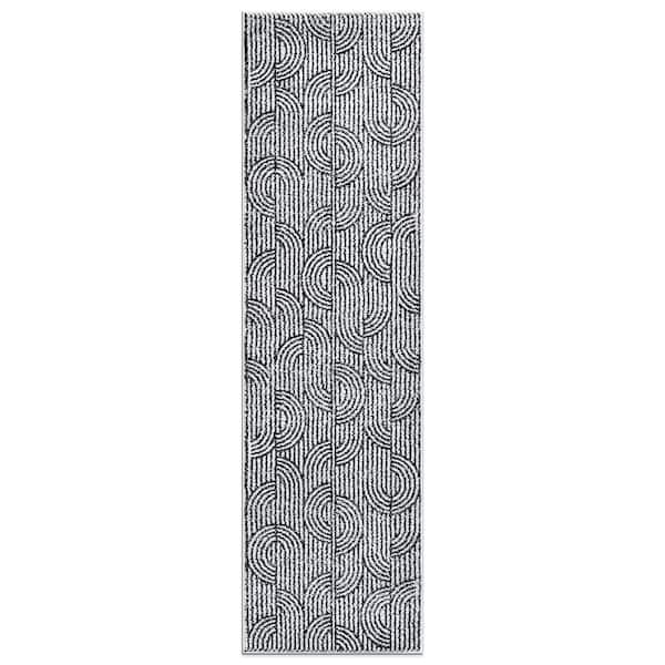 World Rug Gallery Modern Arch Pattern Stripe Cream 2 ft. x 7 ft. Runner ...