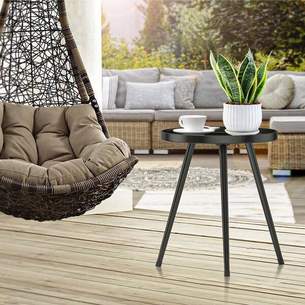 Set of 2 Black Round Metal Outdoor Side Table Z0CL6Q6JTS-2 - The Home Depot