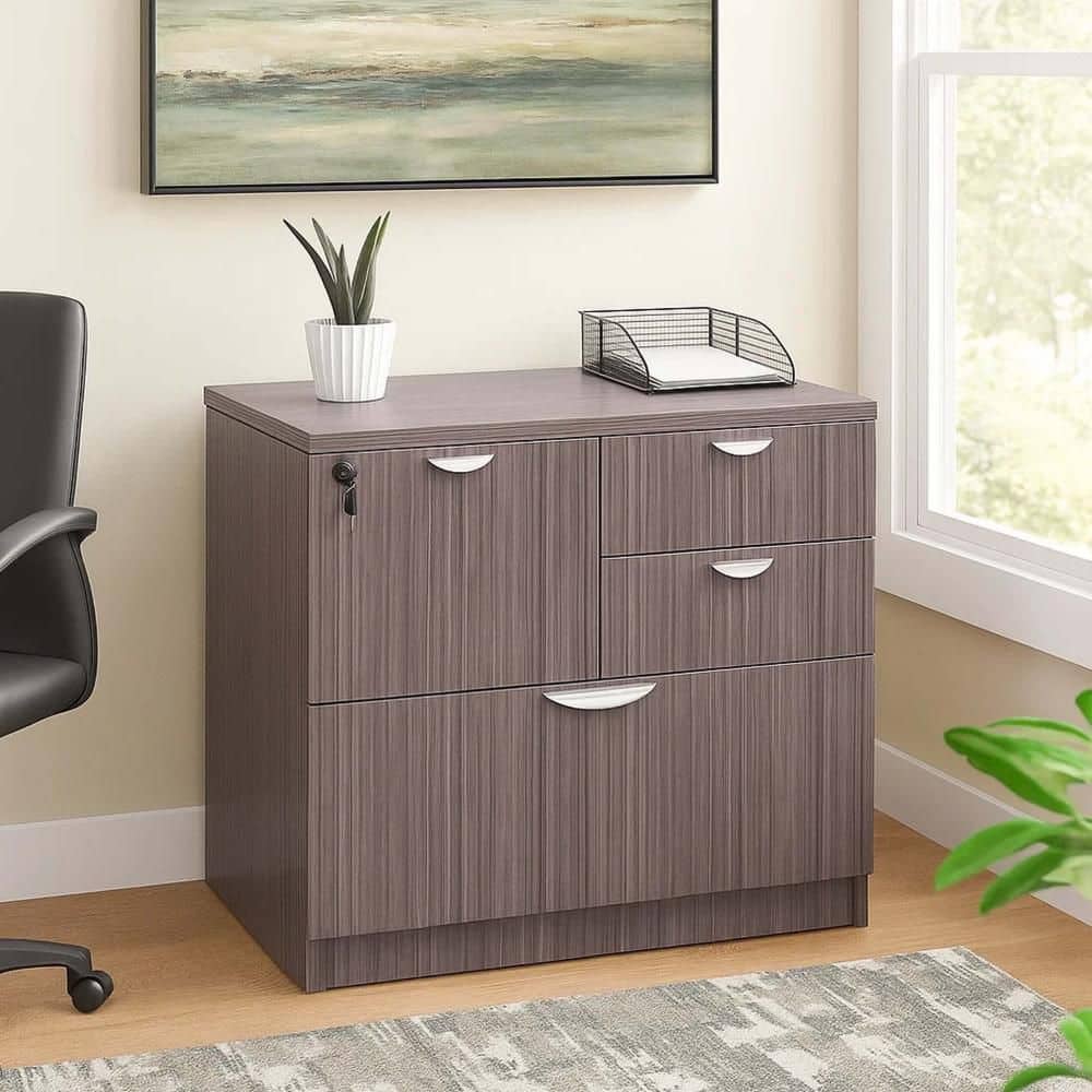 Benjara Ley 4 Drawer Gray Wood 22 in. Office Storage Lateral File ...