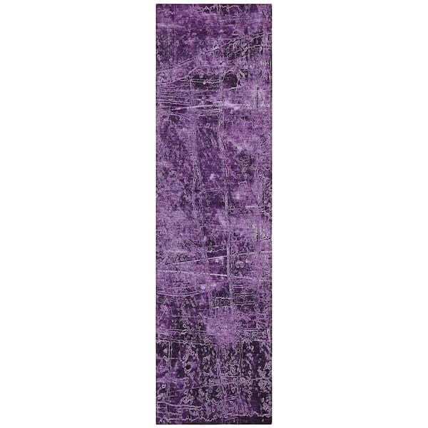 HomeRoots Purple 2 ft. x 8 ft. Woven Abstract Runner Indoor/Outdoor ...