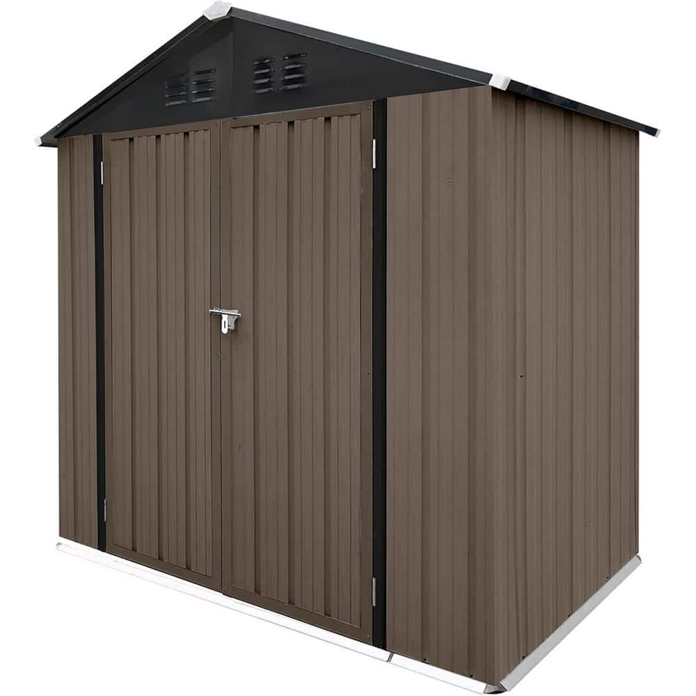 Kadehome 6 ft. W x 4 ft. D Brown Outdoor Metal Storage Shed with Sloped Roof Utility Tool Shed ...