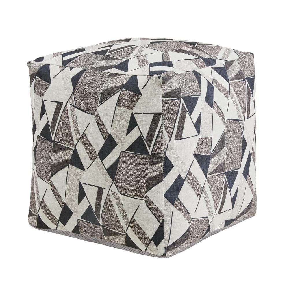 INSPIRE Q Blue and Grey Tone Geometric Pattern Upholstered Square Pouf ...