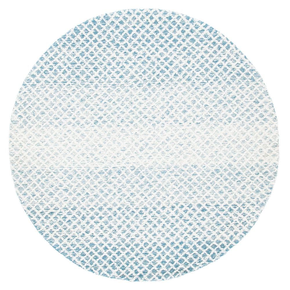 SAFAVIEH Micro-Loop Blue/Ivory 5 ft. x 5 ft. Trellis Gradient Round ...