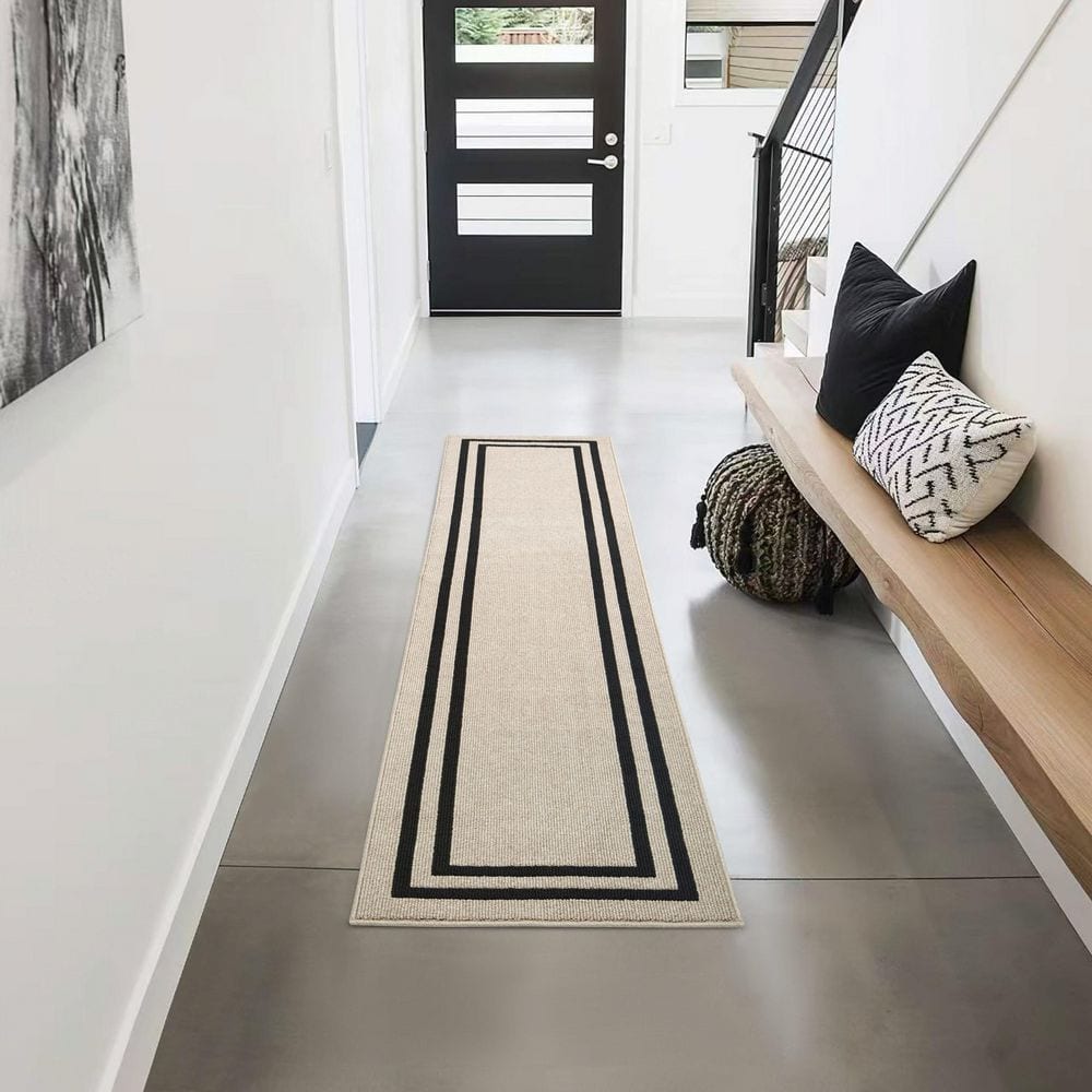 Jean Pierre NEW YORK Double Border Natural Twist/Black 2 ft. x 10 ft ...