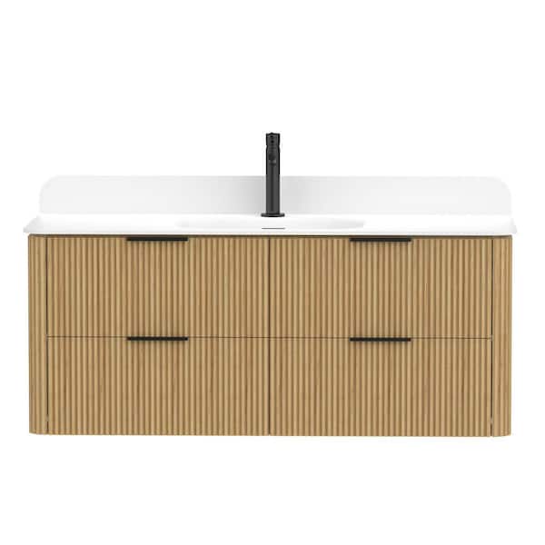 LANDOLT CosmicSky 48 in. Single Sink Floating Bath Vanity in Golden Oak ...