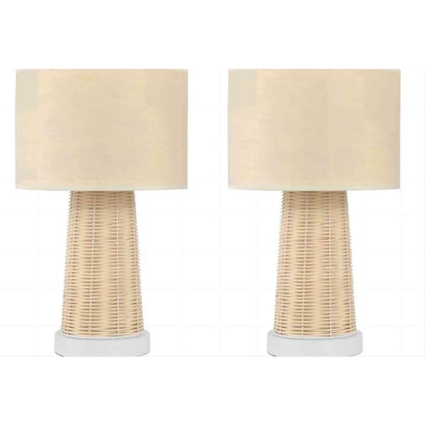 INNOBULE 15.4 in. Yellow Rustic Farmhouse Handmade Rattan Table Lamps ...