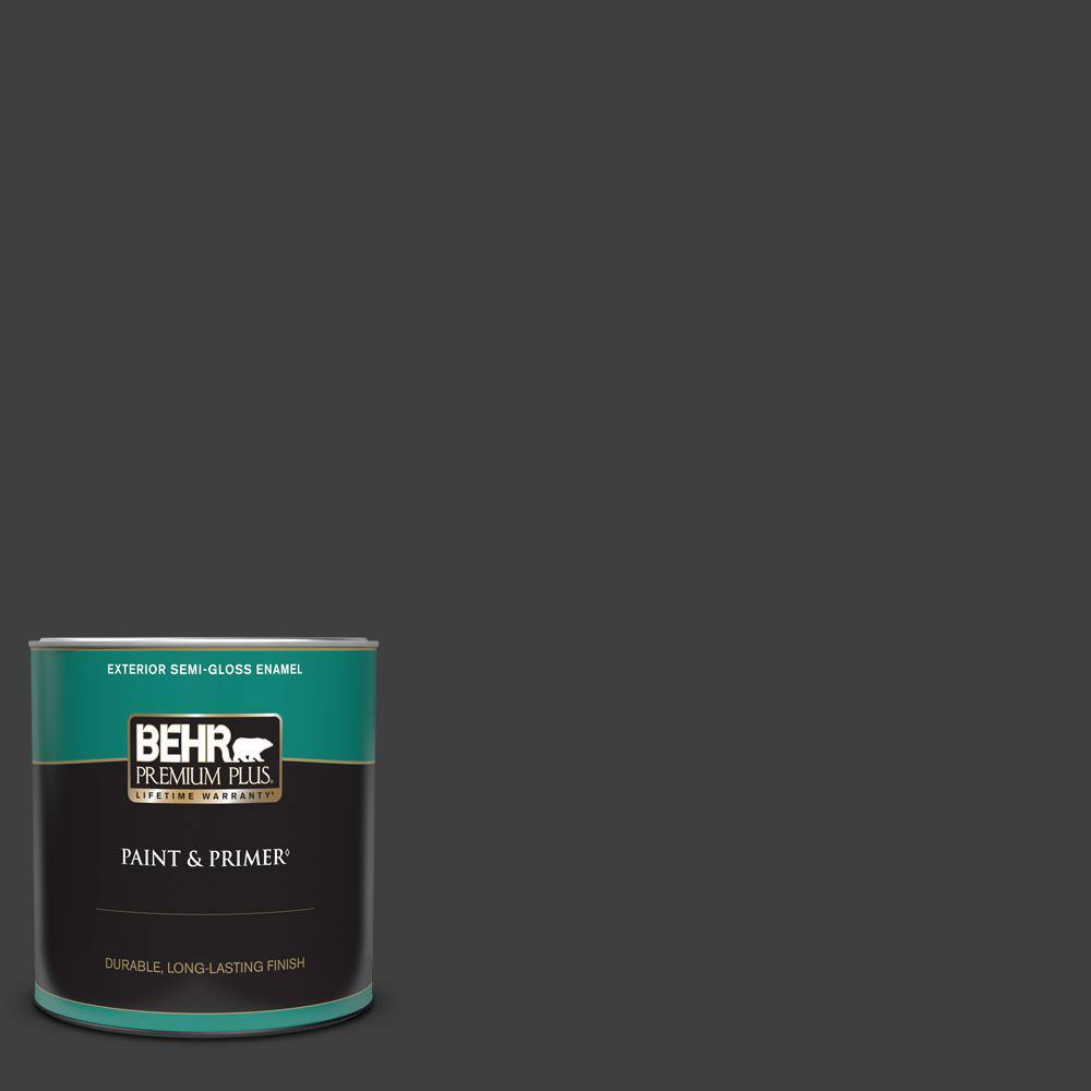 BEHR PREMIUM PLUS 1 qt. #ECC-10-2 Jet Black Semi-Gloss Enamel Exterior ...