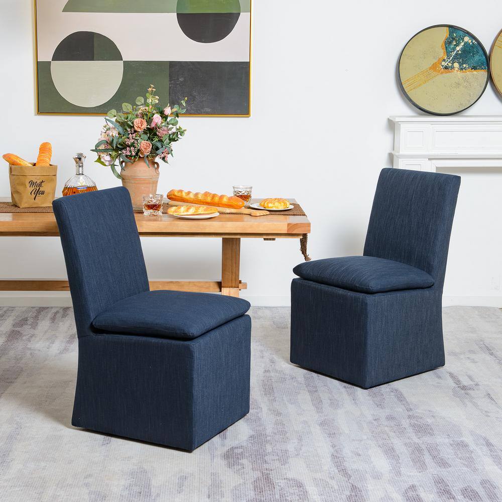 KINWELL Indigo Performance Fabric Upholstered Side Chair with Casters ...