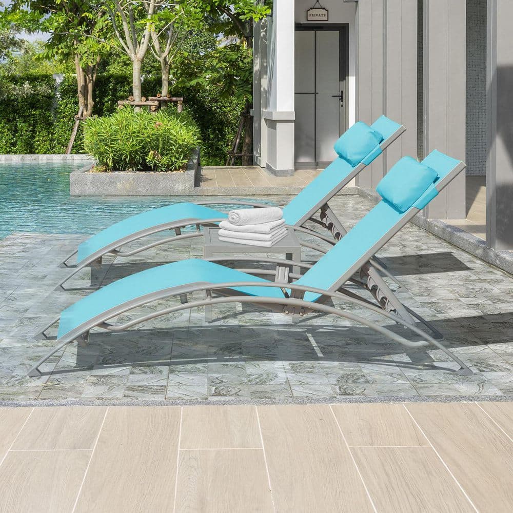 Lake Blue Aluminium Outdoor Stacking Lounge Chair Set of 3 with ...