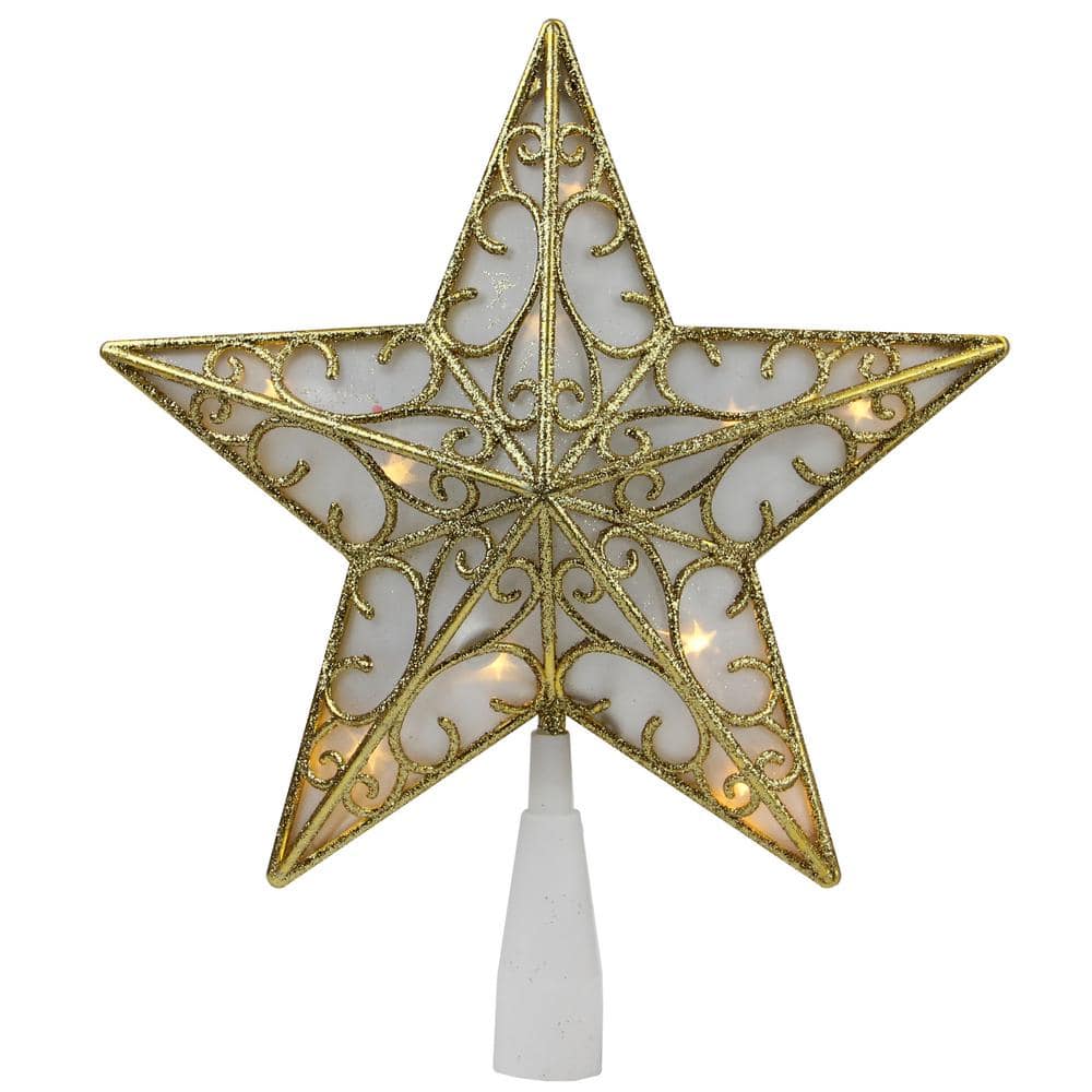 Northlight 9 in. Gold Glitter Star LED Christmas Tree Topper - Warm ...