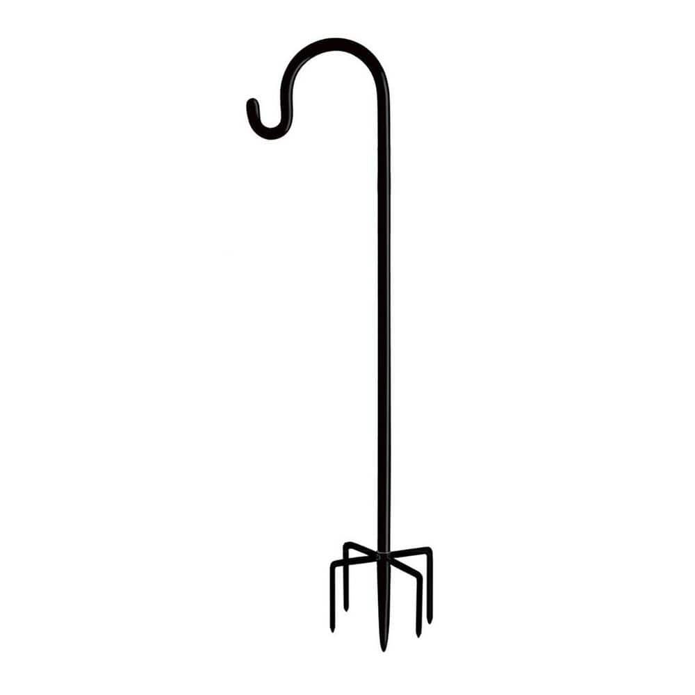 108 in. Black Steel Adjustable Outdoor Shepherd Hook Stand with 5-Prong ...