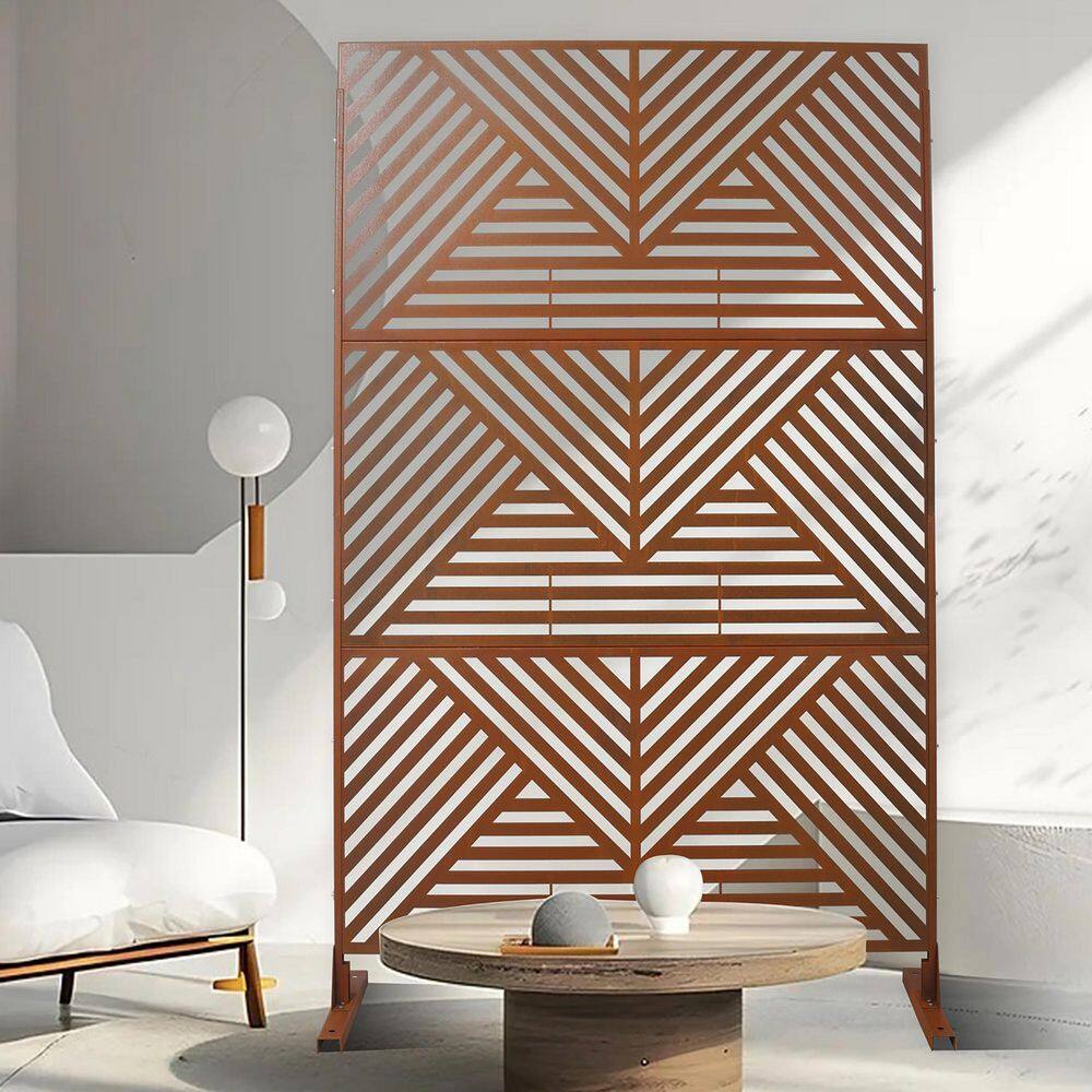 Coporesell 76 in. x 48 in. Freestanding Decorative Privacy Screen Rust ...