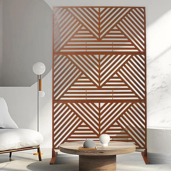 Coporesell 76 in. x 48 in. Freestanding Decorative Privacy Screen Rust ...