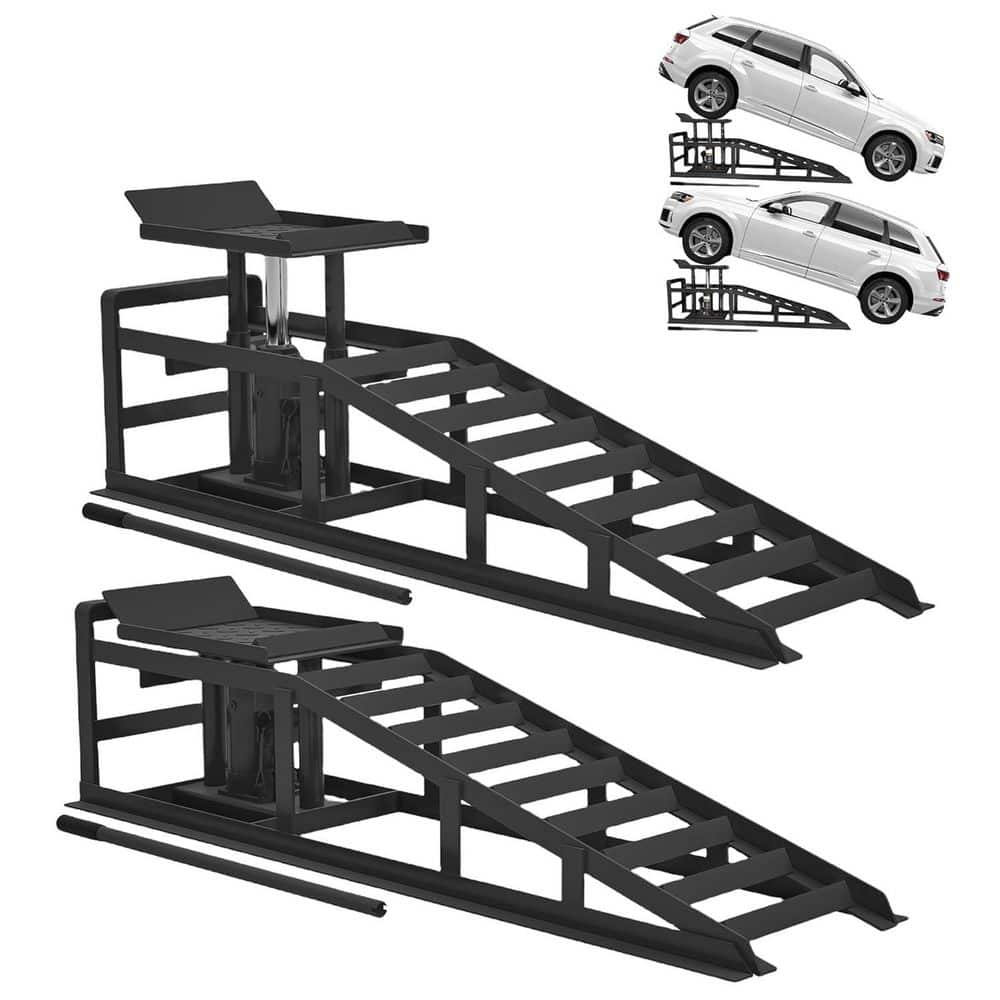 2-Piece 3 Ton Heavy Duty Hydraulic Car Ramps, Portable Vehicle Lift ...