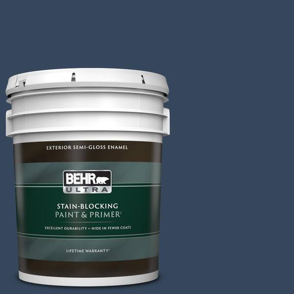 BEHR ULTRA 5 gal. #MQ5-54 Compass Blue Semi-Gloss Enamel Exterior Paint ...
